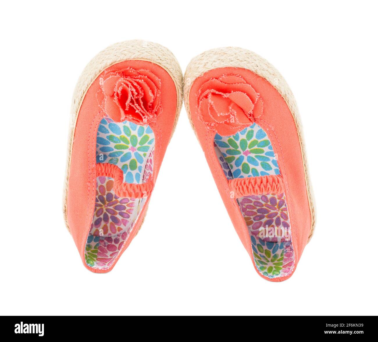 Baby girl orange fabric sneakers with floral ornament and straw sole ...