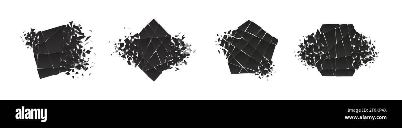 Shape shattered and explodes flat style design vector illustration set ...