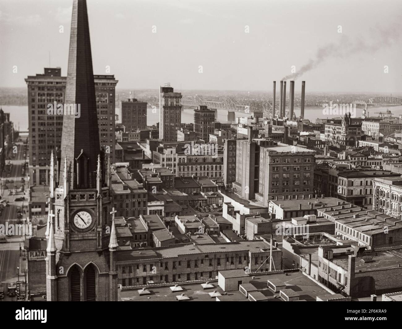 Downtown Louisville, Kentucky, with Ohio River in background. 1940 ...