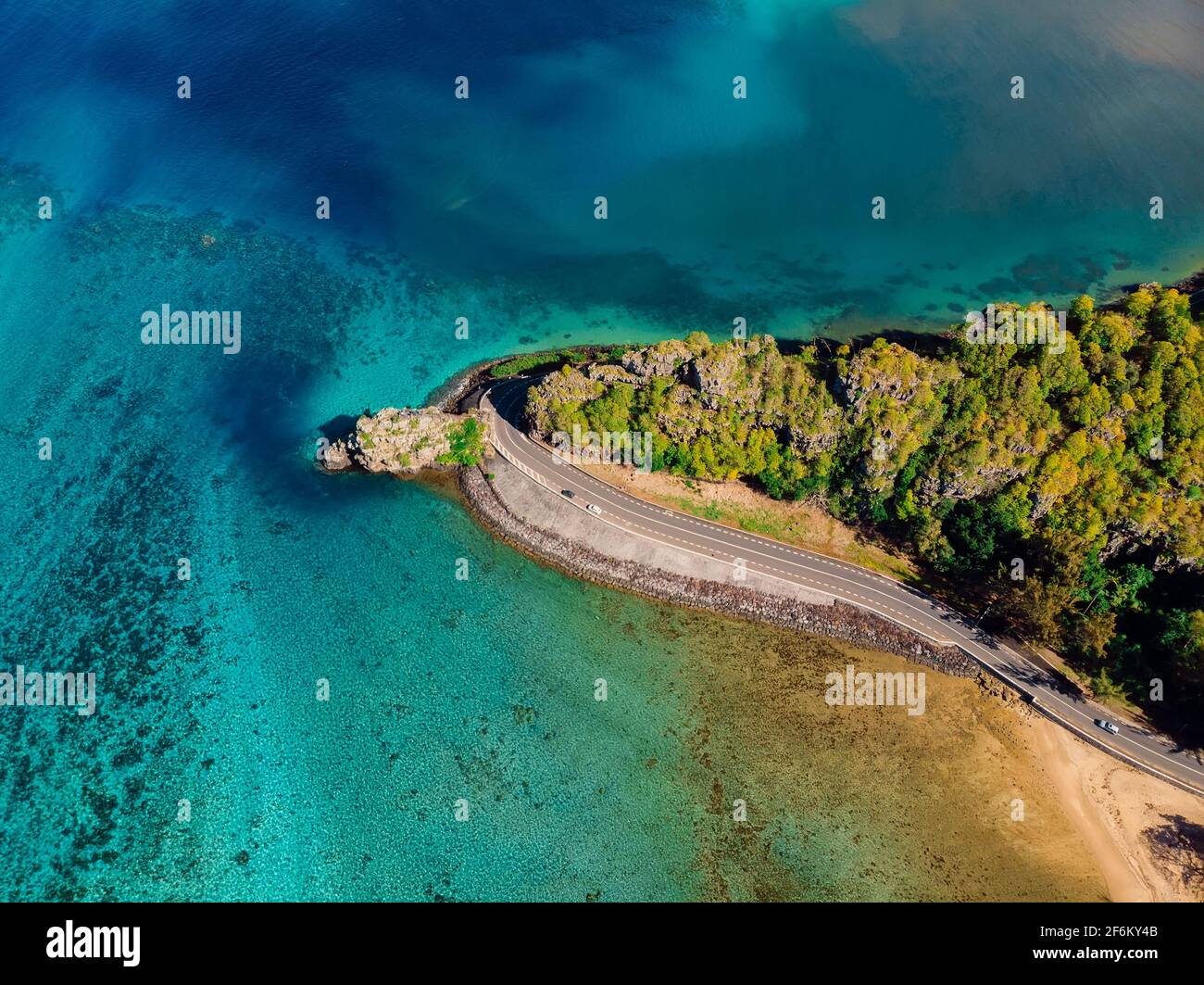 Maconde point and blue ocean, aerial View. Cape in Mauritius Island ...