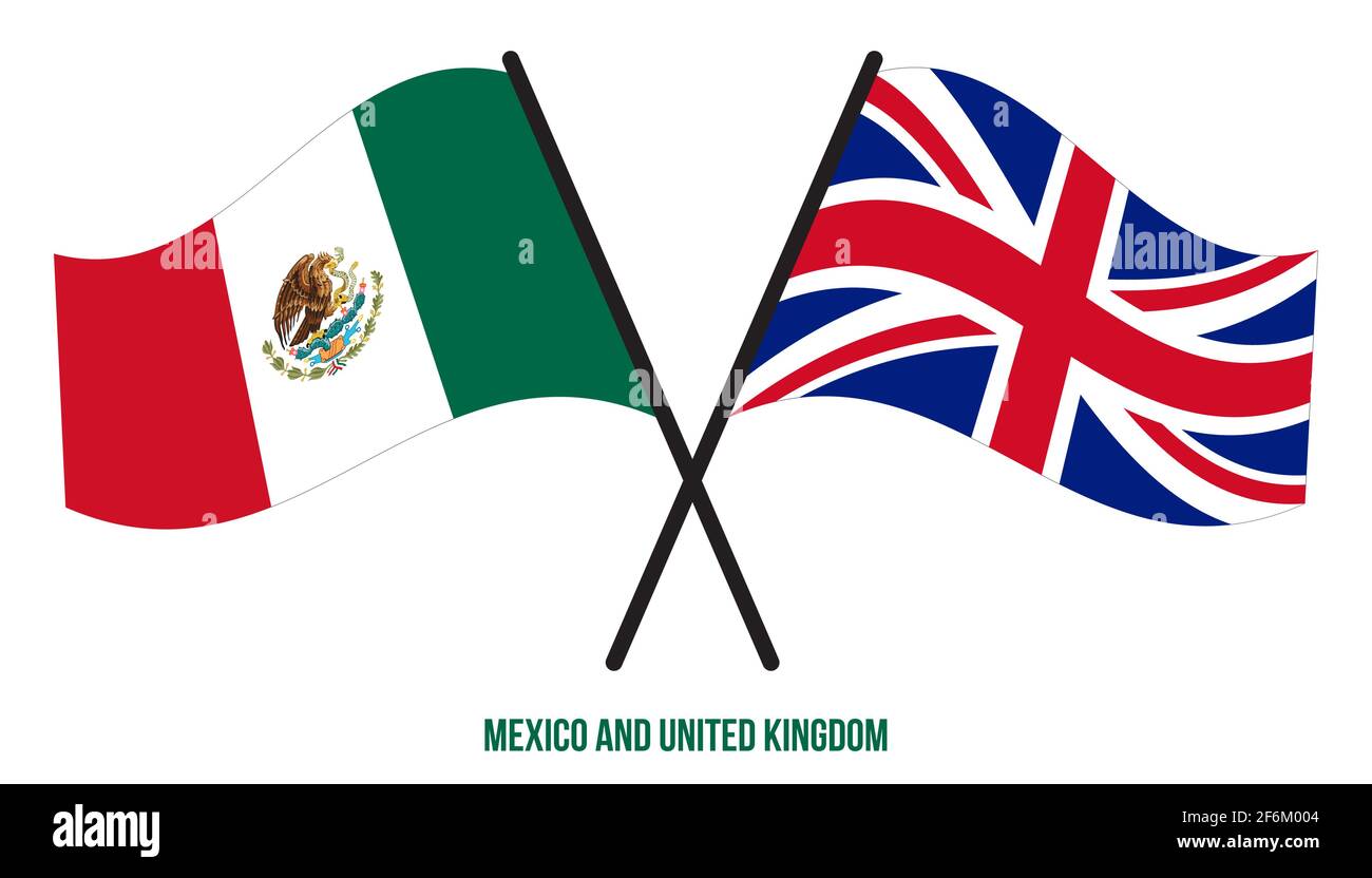Mexico and United Kingdom Flags Crossed And Waving Flat Style. Official ...