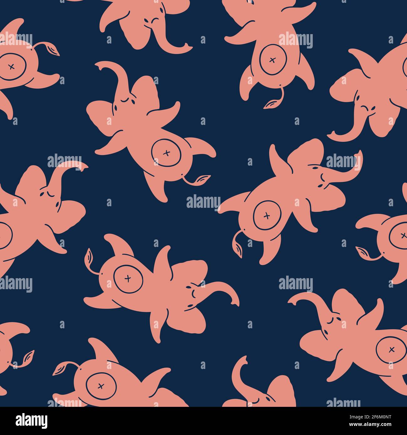 Seamless pattern with funny pink elephants on a dark blue background ...