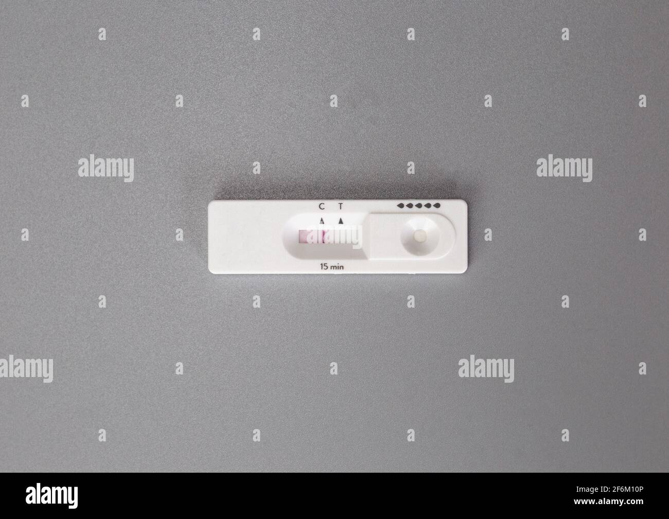 Negative self test Covid-19 at home top view on gray background with ...