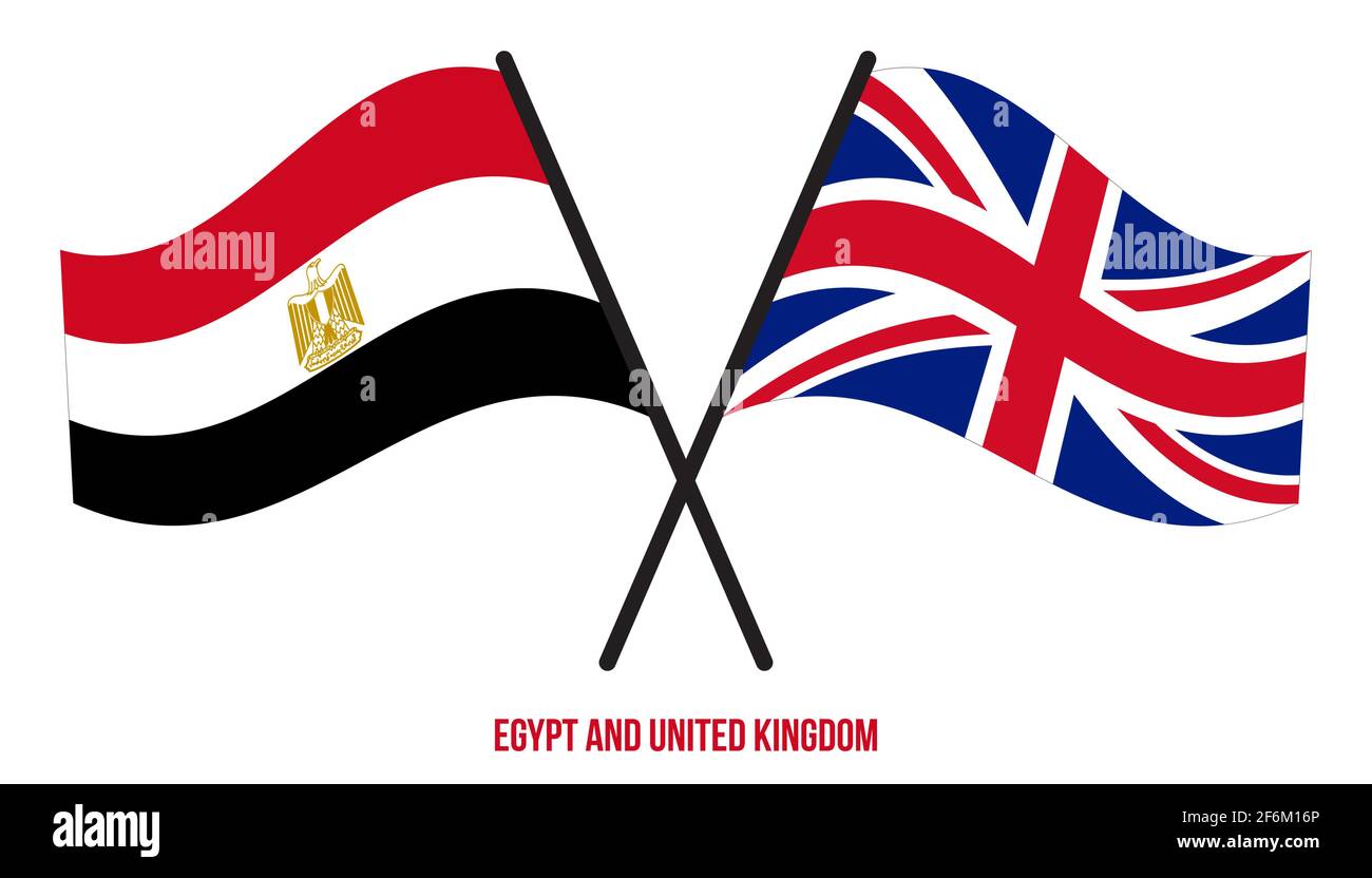 Egypt and United Kingdom Flags Crossed And Waving Flat Style. Official ...