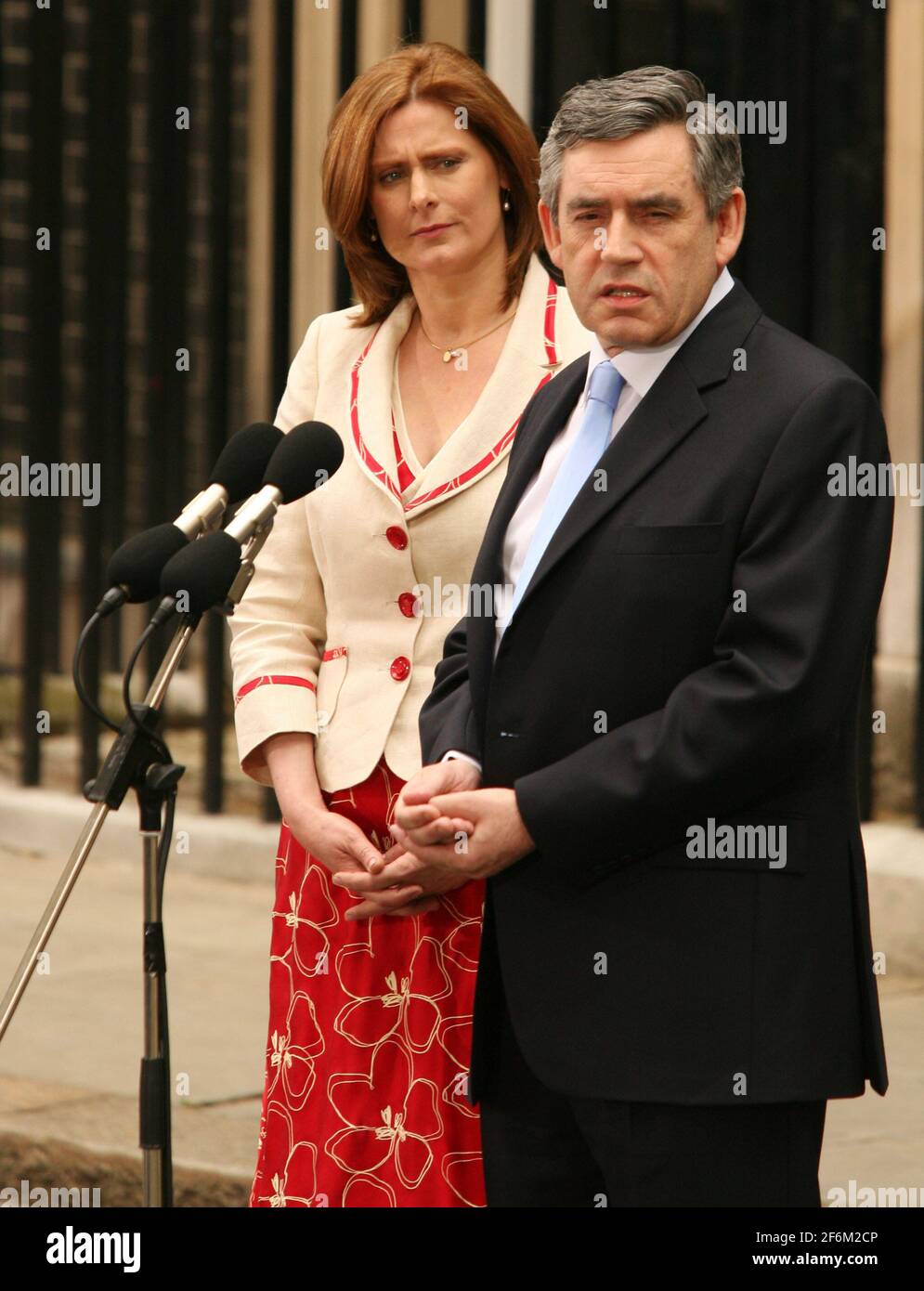 Gordon Brown arrives in Downing street on his first day as Britians new ...