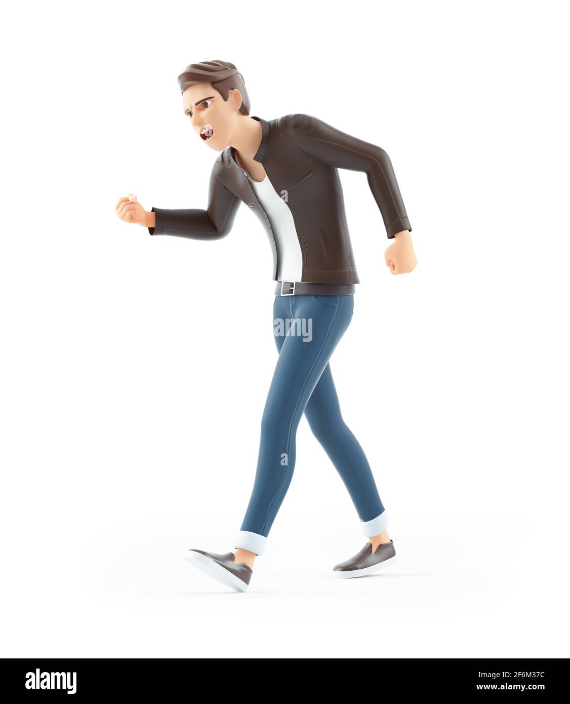 3d angry cartoon man walking, illustration isolated on white background ...