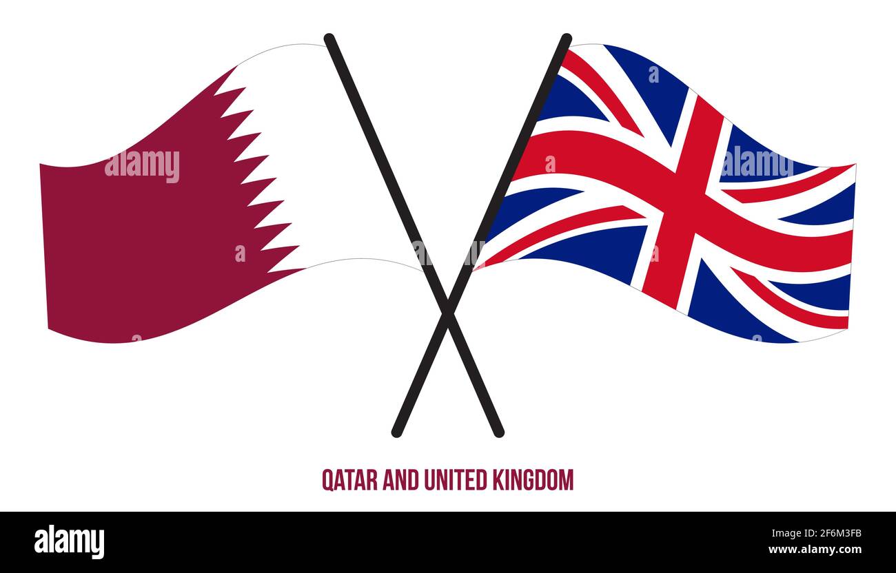 Qatar and United Kingdom Flags Crossed And Waving Flat Style. Official ...