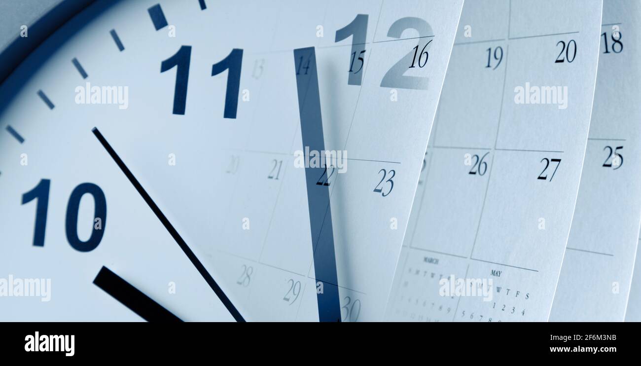 Clock face and calendar composite Stock Photo - Alamy