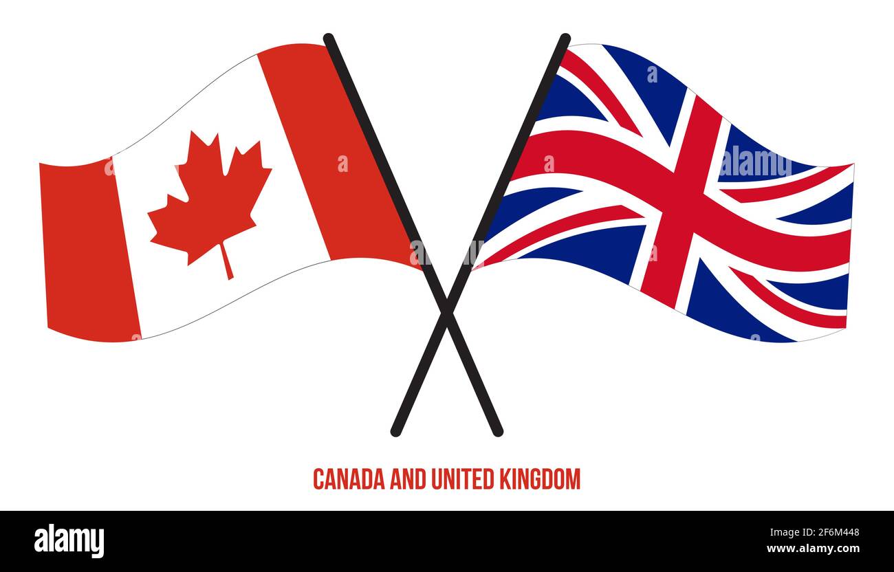 Canada and United Kingdom Flags Crossed Flat Style. Official Proportion ...