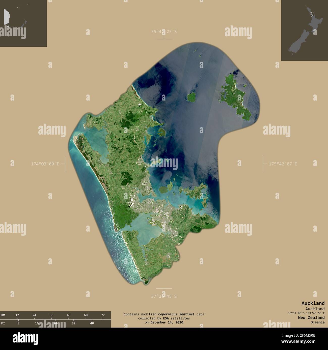 Auckland, regional council of New Zealand. Sentinel-2 satellite imagery ...