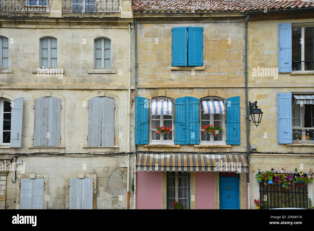 Provençal style architecture in the historic center of Arles in ...