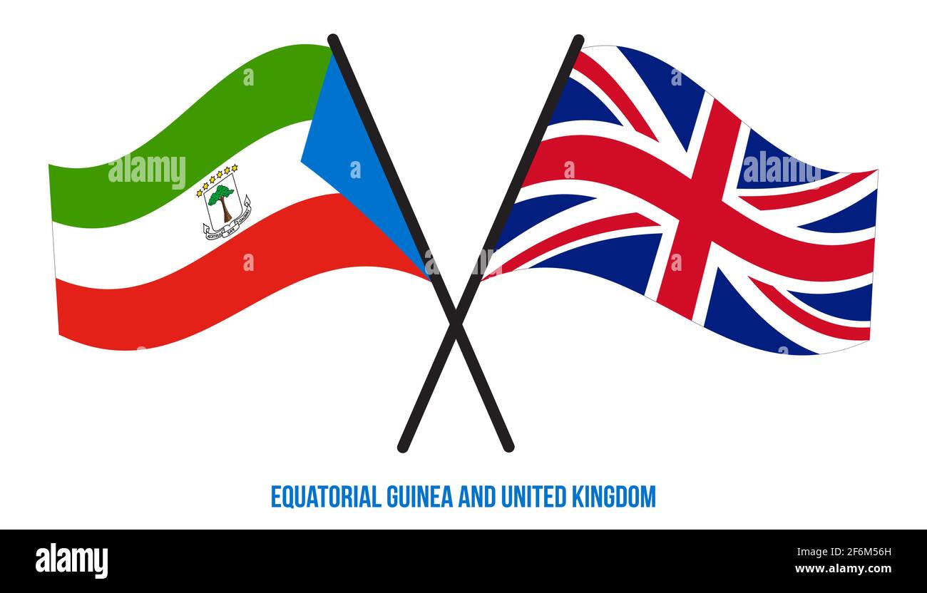 Equatorial Guinea and United Kingdom Flags Crossed And Waving Flat ...