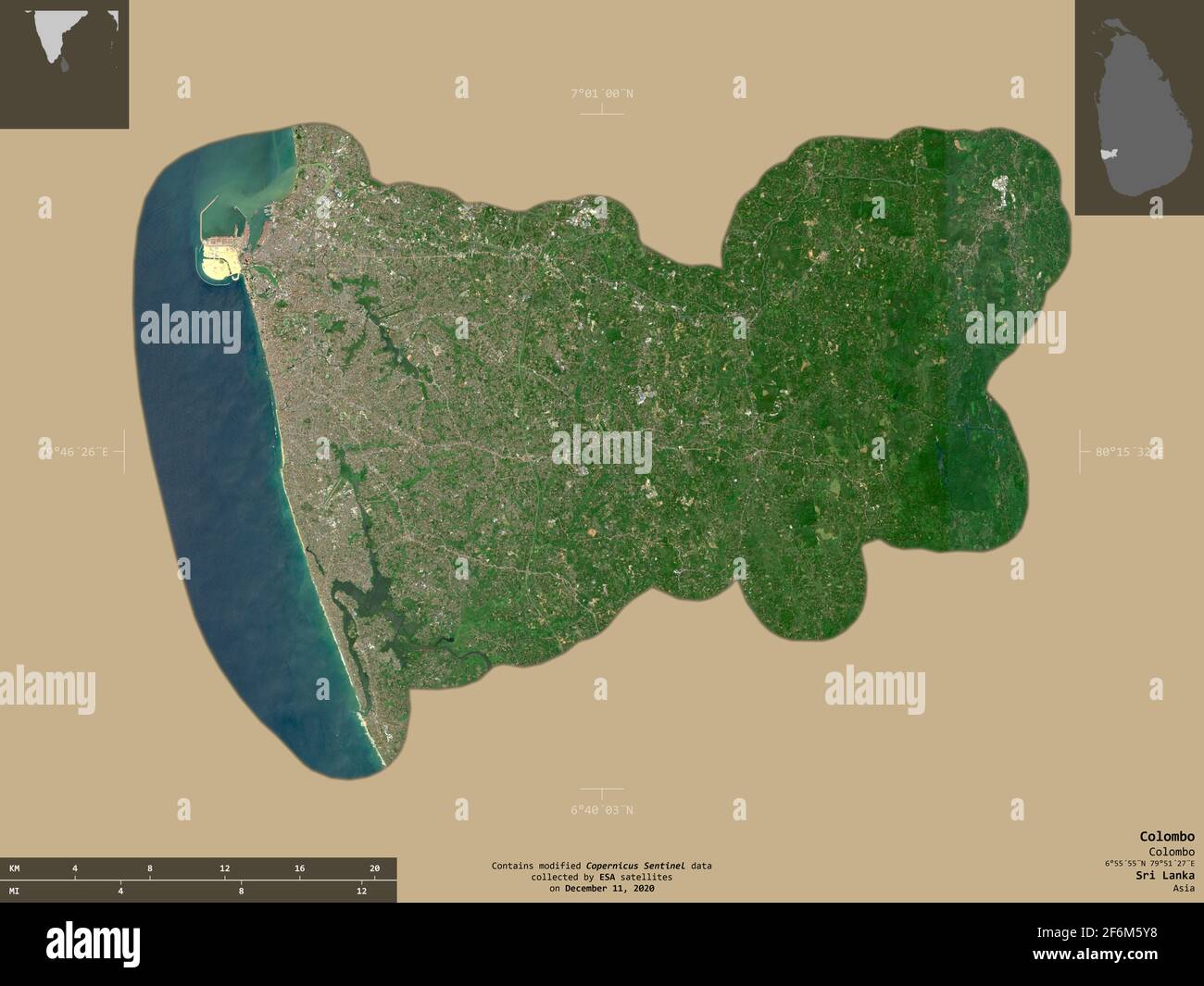Colombo, district of Sri Lanka. Sentinel-2 satellite imagery. Shape ...