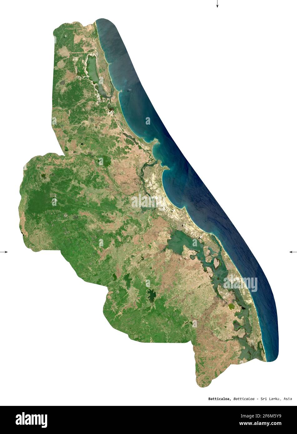 Batticaloa, district of Sri Lanka. Sentinel-2 satellite imagery. Shape ...