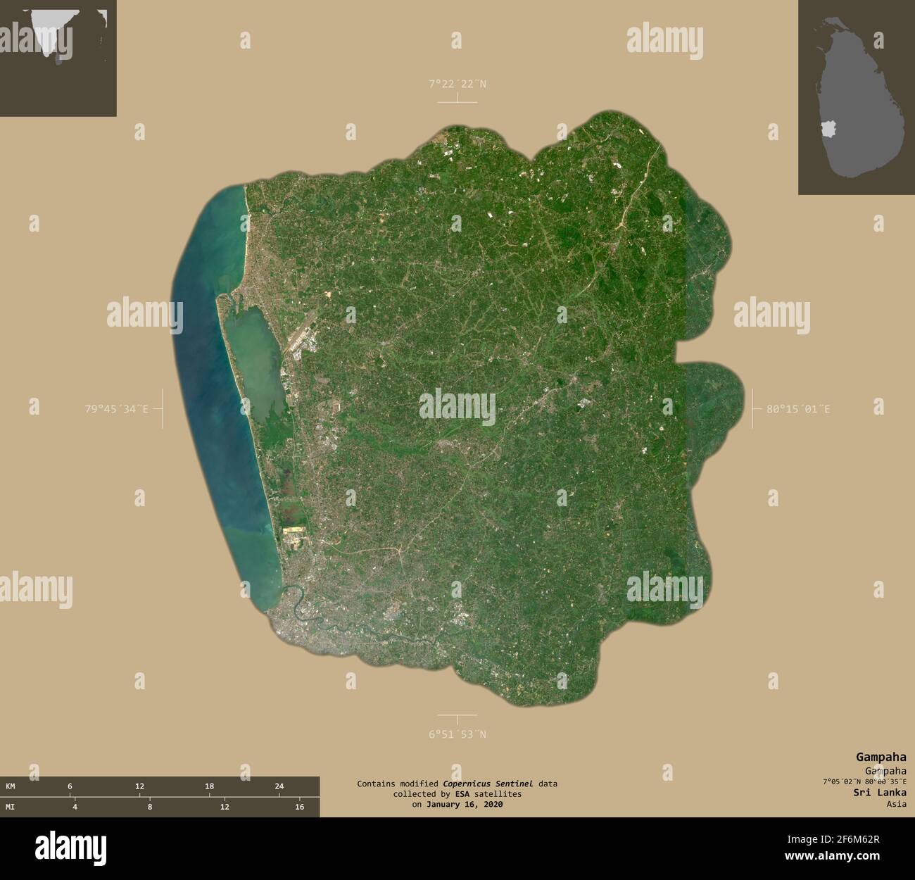 Gampaha, district of Sri Lanka. Sentinel-2 satellite imagery. Shape ...