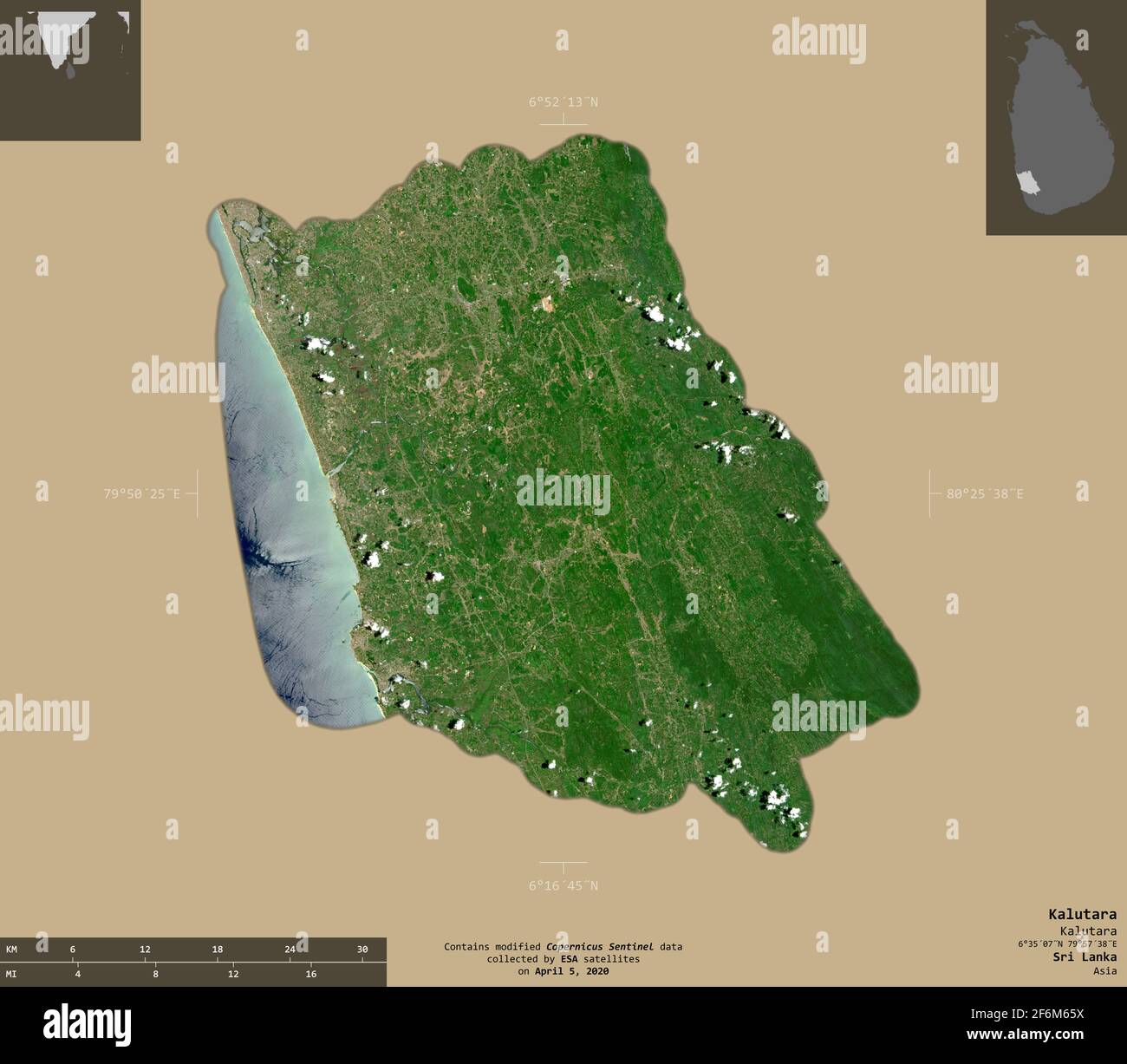 Kalutara, district of Sri Lanka. Sentinel-2 satellite imagery. Shape ...