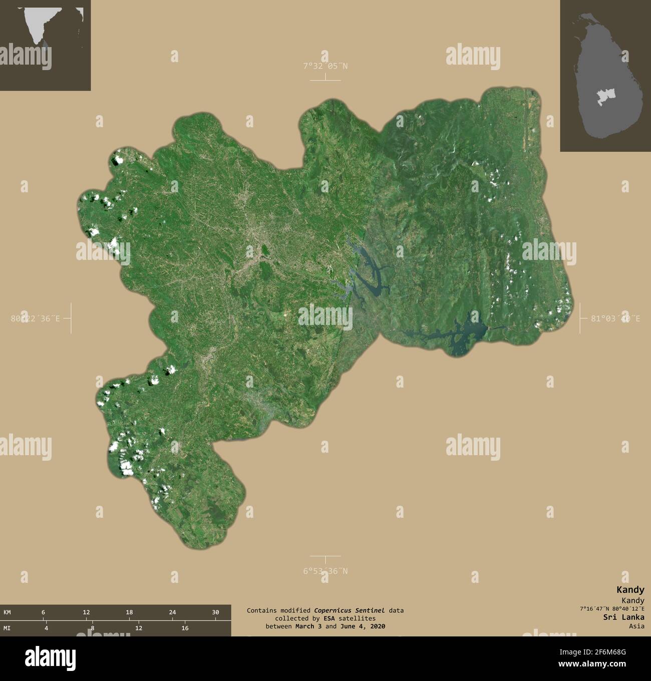 Kandy, district of Sri Lanka. Sentinel-2 satellite imagery. Shape ...