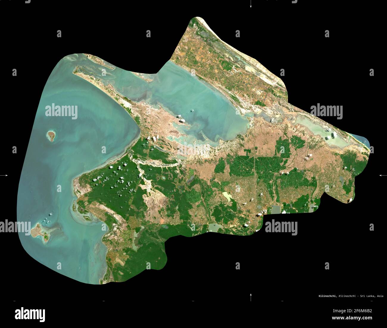 Kilinochchi, district of Sri Lanka. Sentinel-2 satellite imagery. Shape ...