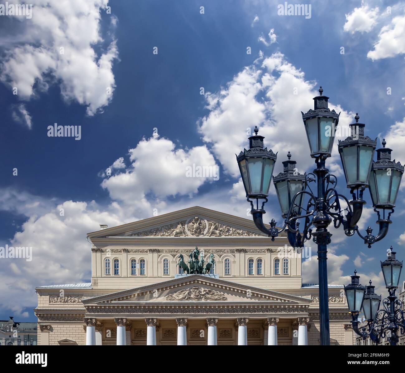 The building of the famous theatre on a cloud background, Moscow ...