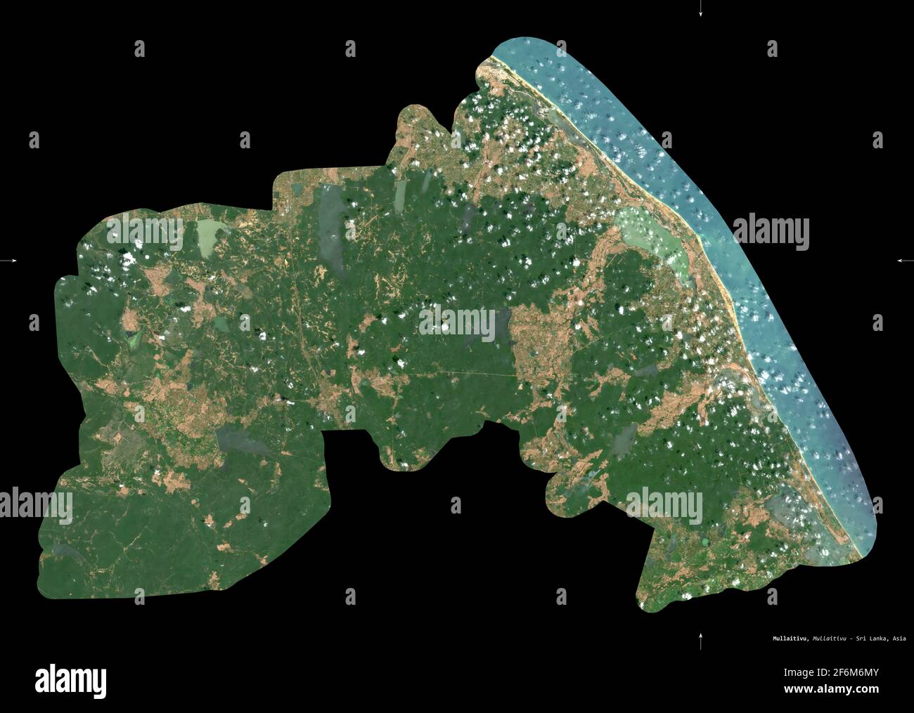 Mullaitivu, district of Sri Lanka. Sentinel-2 satellite imagery. Shape ...