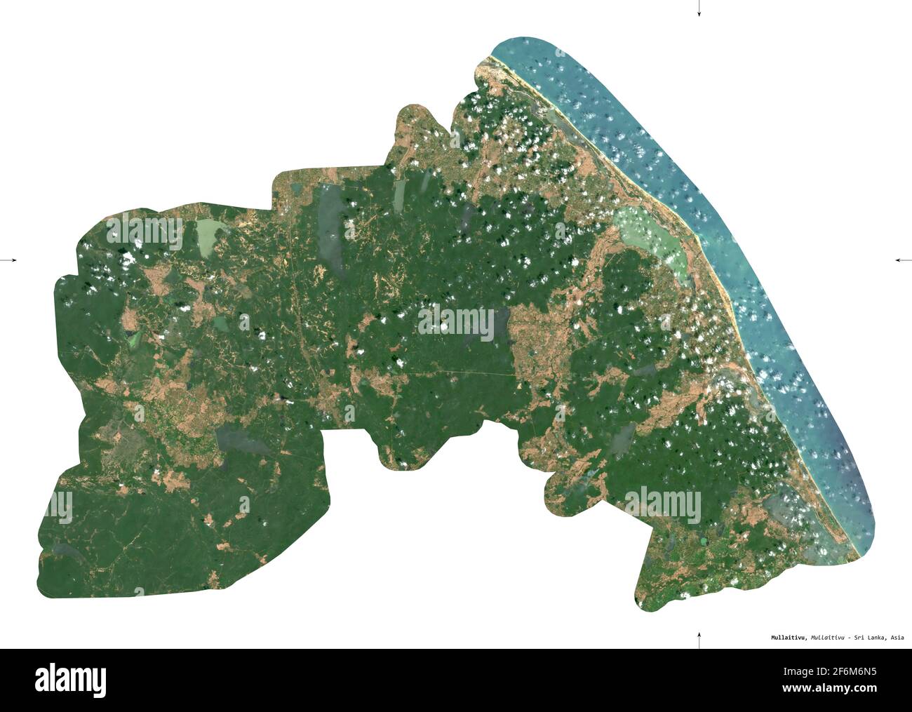 Mullaitivu, district of Sri Lanka. Sentinel-2 satellite imagery. Shape ...
