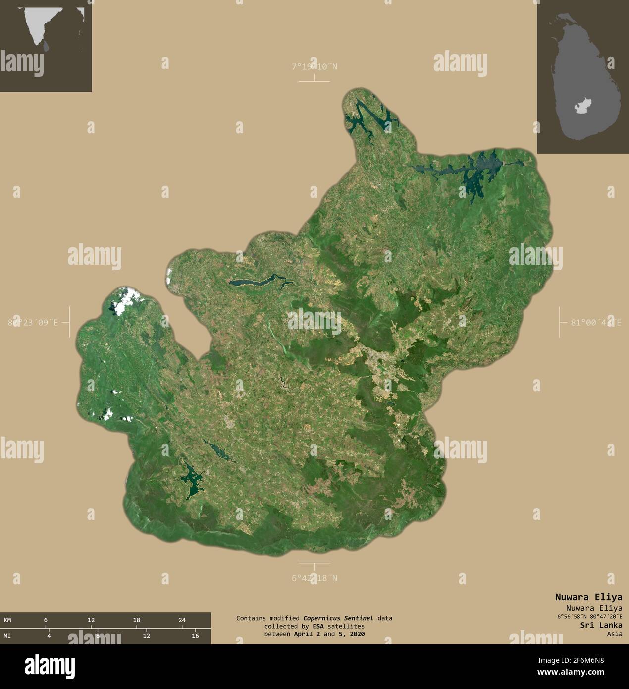 Nuwara Eliya, district of Sri Lanka. Sentinel-2 satellite imagery ...