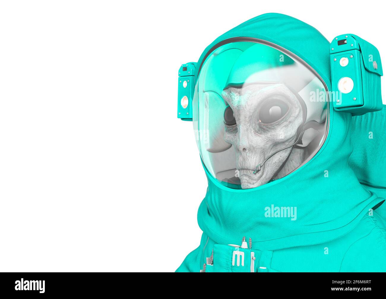 alien astronaut side view close up with copy space, 3d illustration ...
