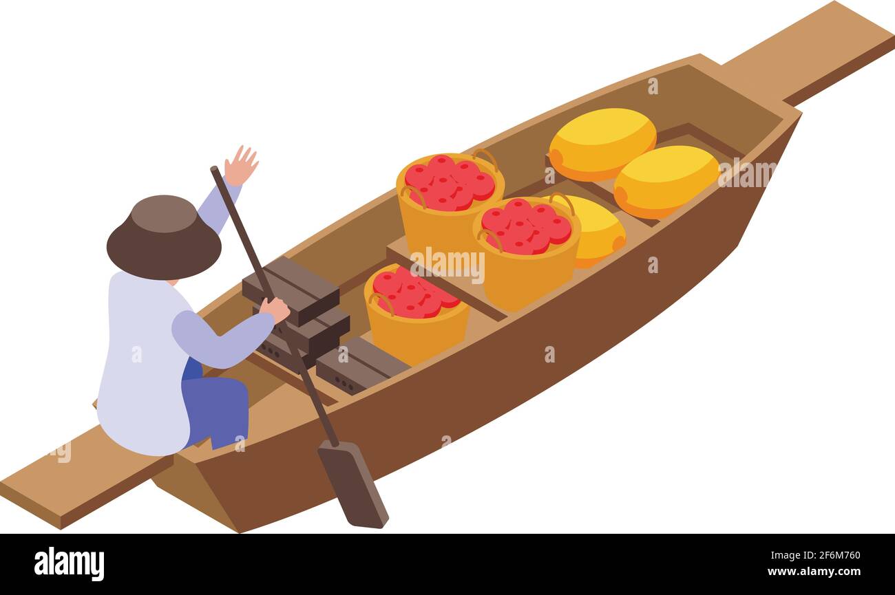 Asian floating market icon. Isometric of Asian floating market vector ...