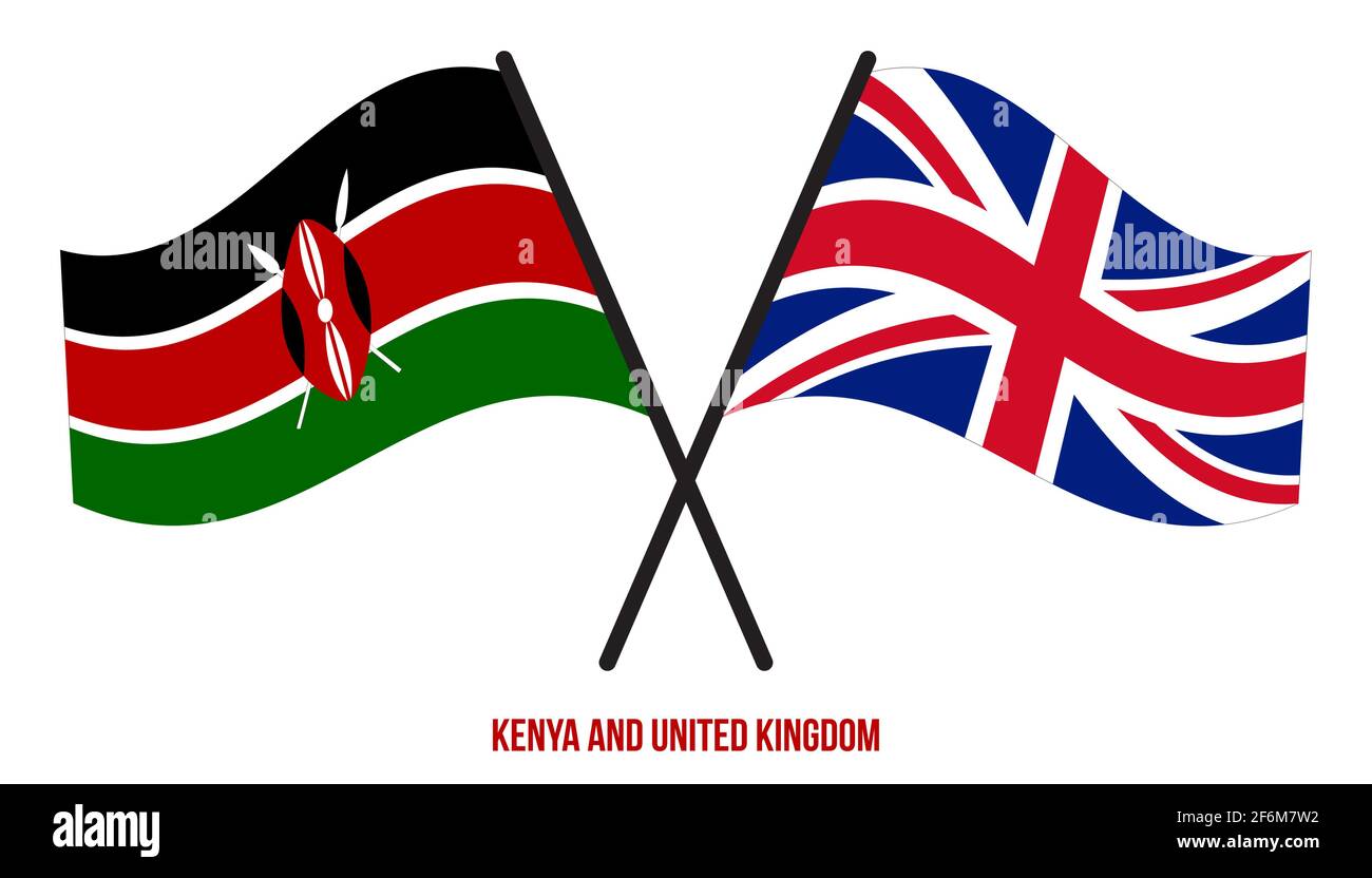 Kenya and United Kingdom Flags Crossed And Waving Flat Style. Official ...