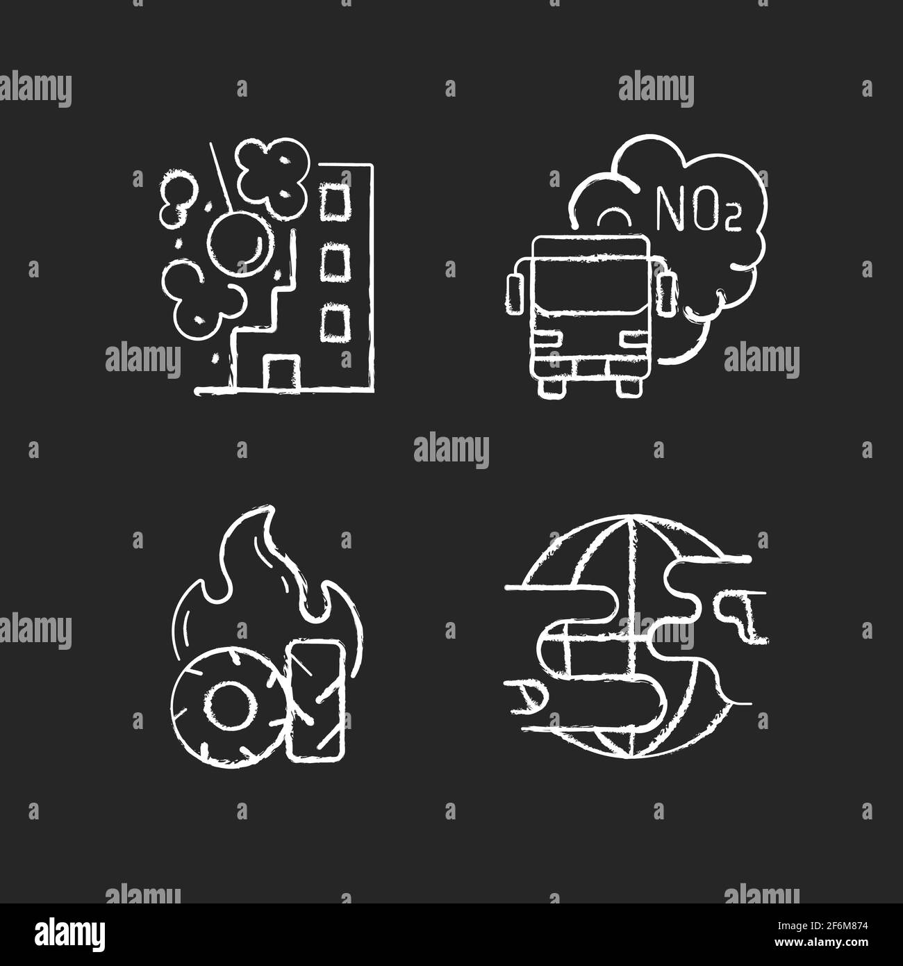 Air pollution chalk white icons set on black background Stock Vector ...