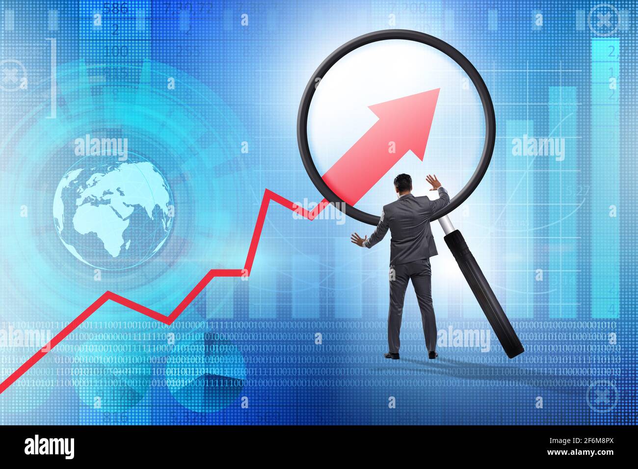 Concept of the economic growth with chart and magnifying glass Stock ...