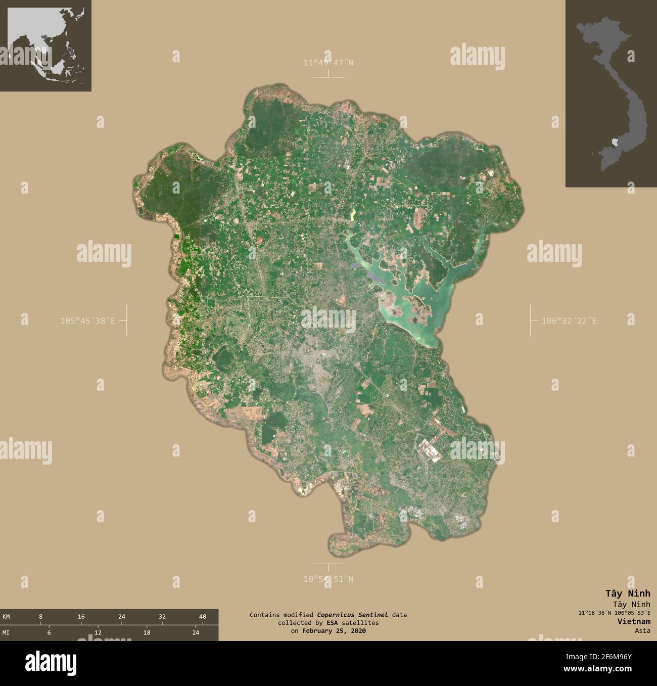 Tay Ninh, province of Vietnam. Sentinel-2 satellite imagery. Shape ...