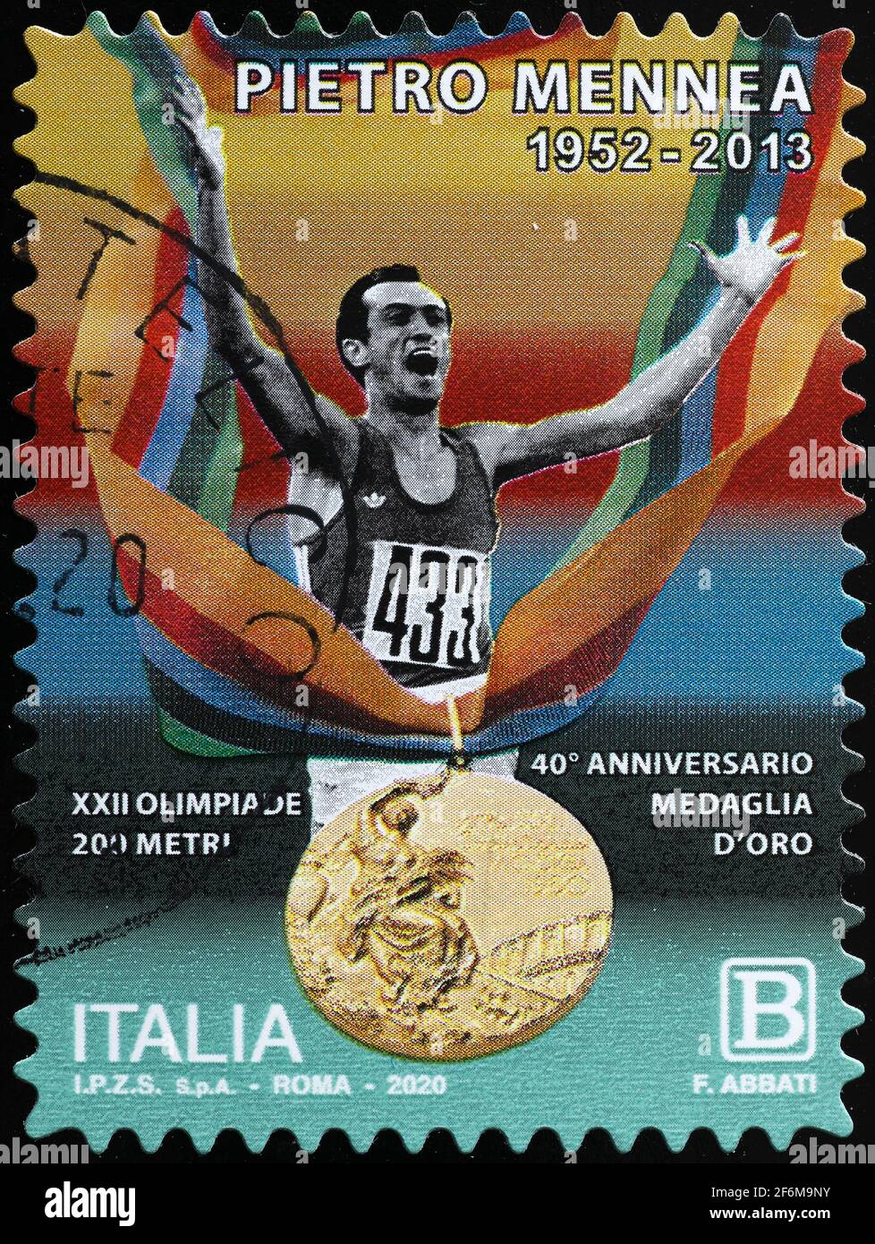 Italian sprinter Pietro Mennea on postage stamp Stock Photo - Alamy