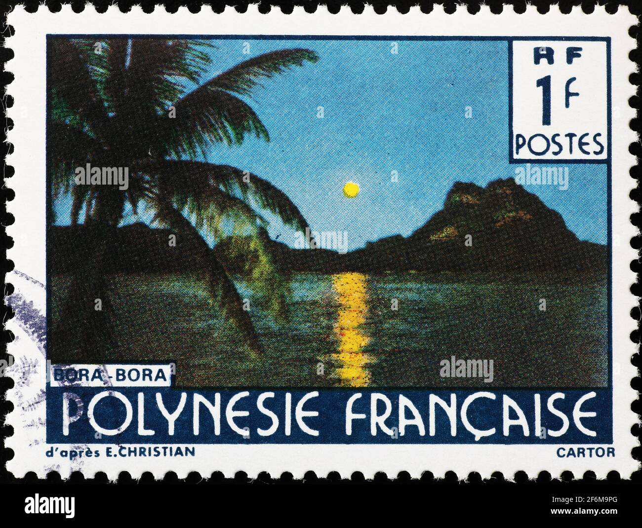 Lagoon of Bora Bora by night on postage stamp Stock Photo - Alamy