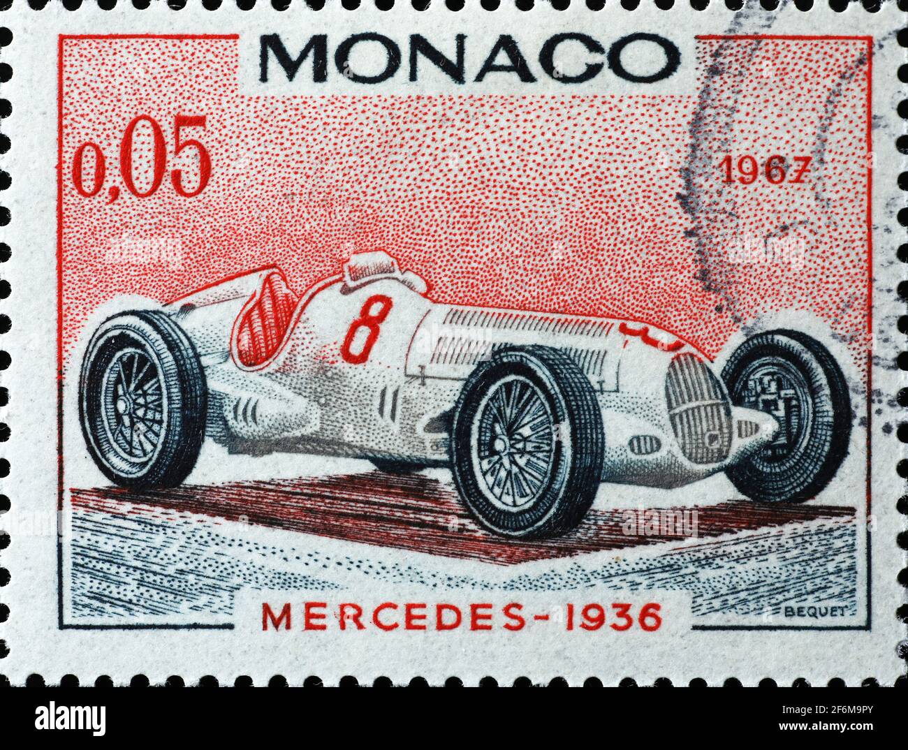 Mercedes of 1936 on vintage stamp of Monte-Carlo Stock Photo - Alamy