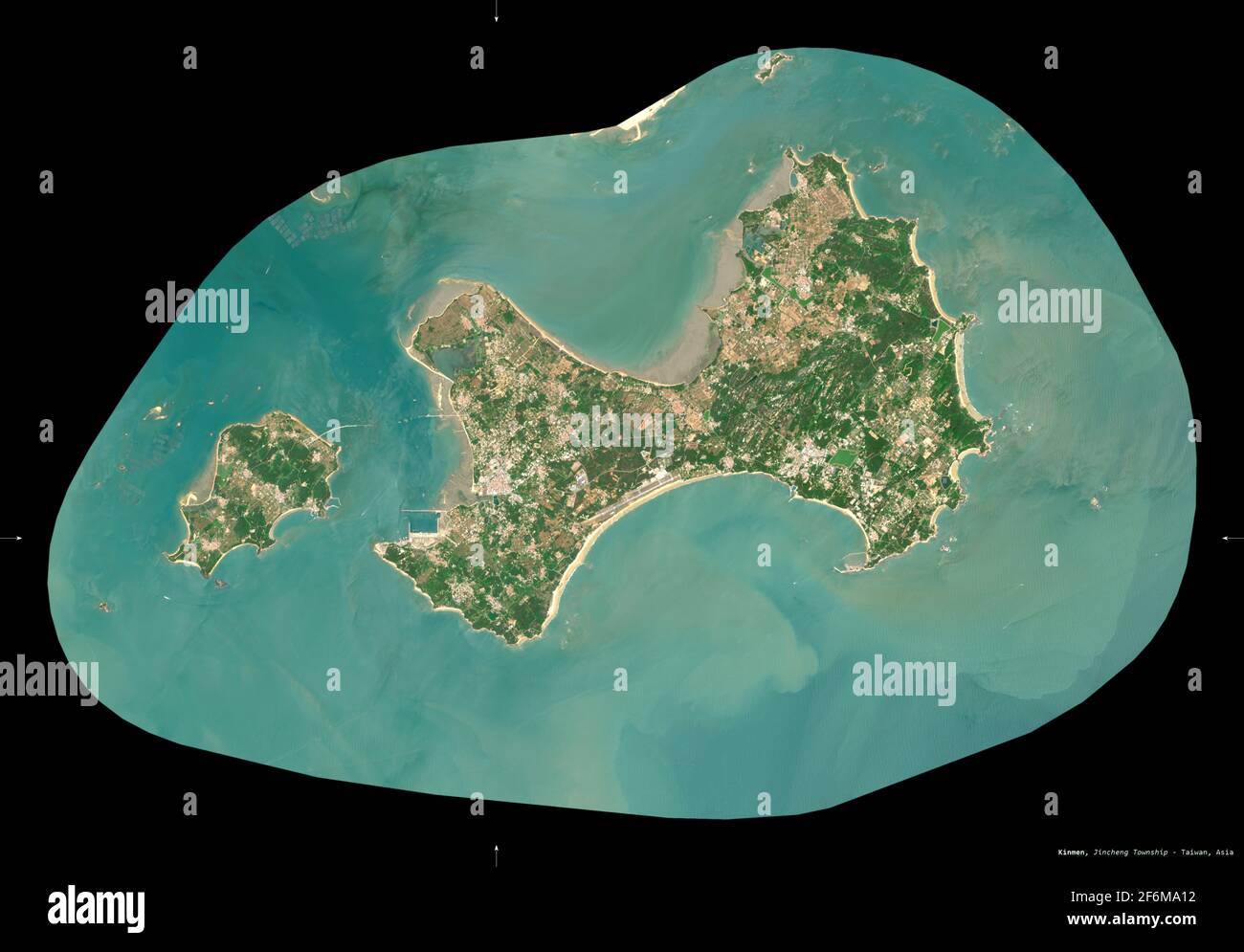 Kinmen, county of Taiwan. Sentinel-2 satellite imagery. Shape isolated ...