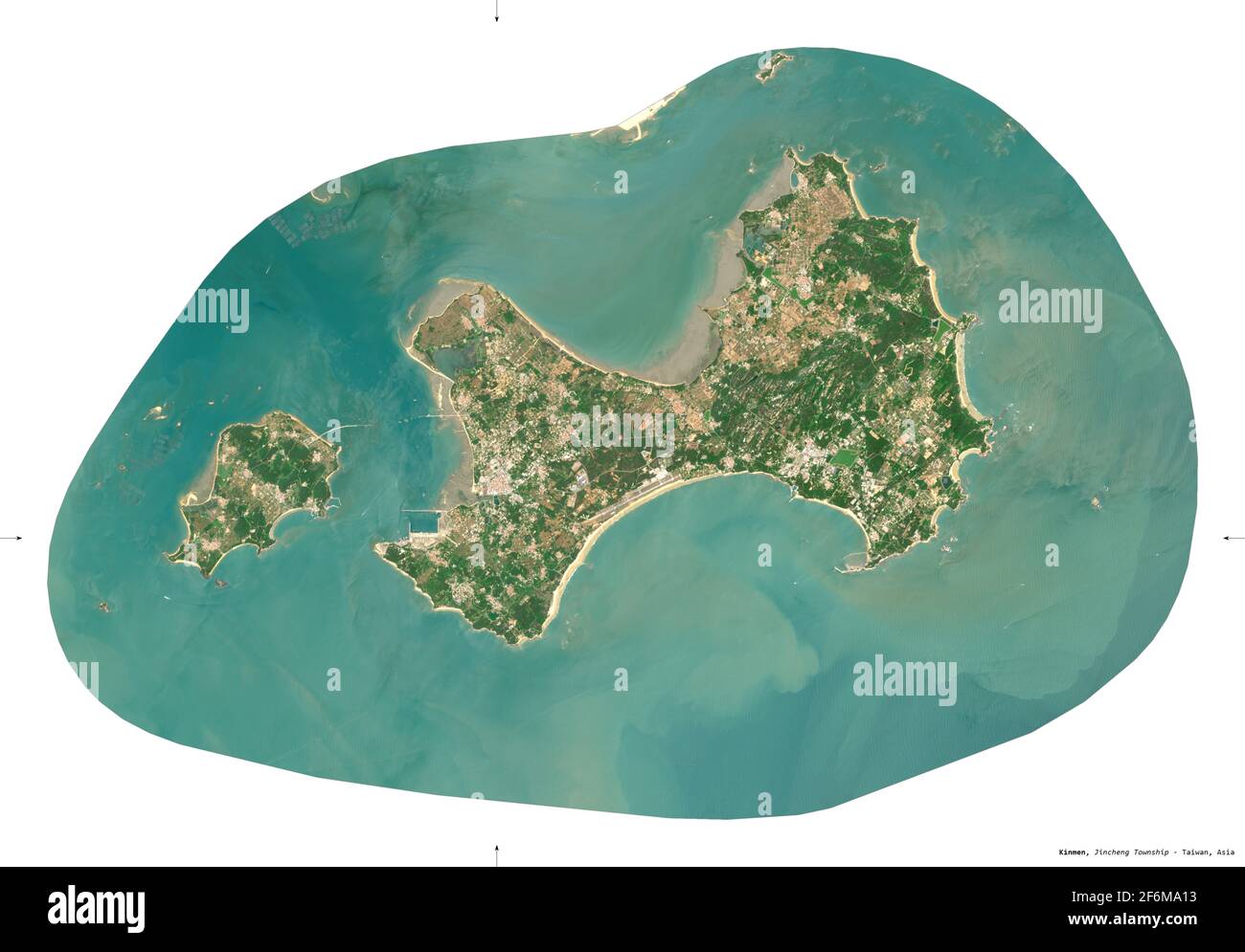 Kinmen, county of Taiwan. Sentinel-2 satellite imagery. Shape isolated ...