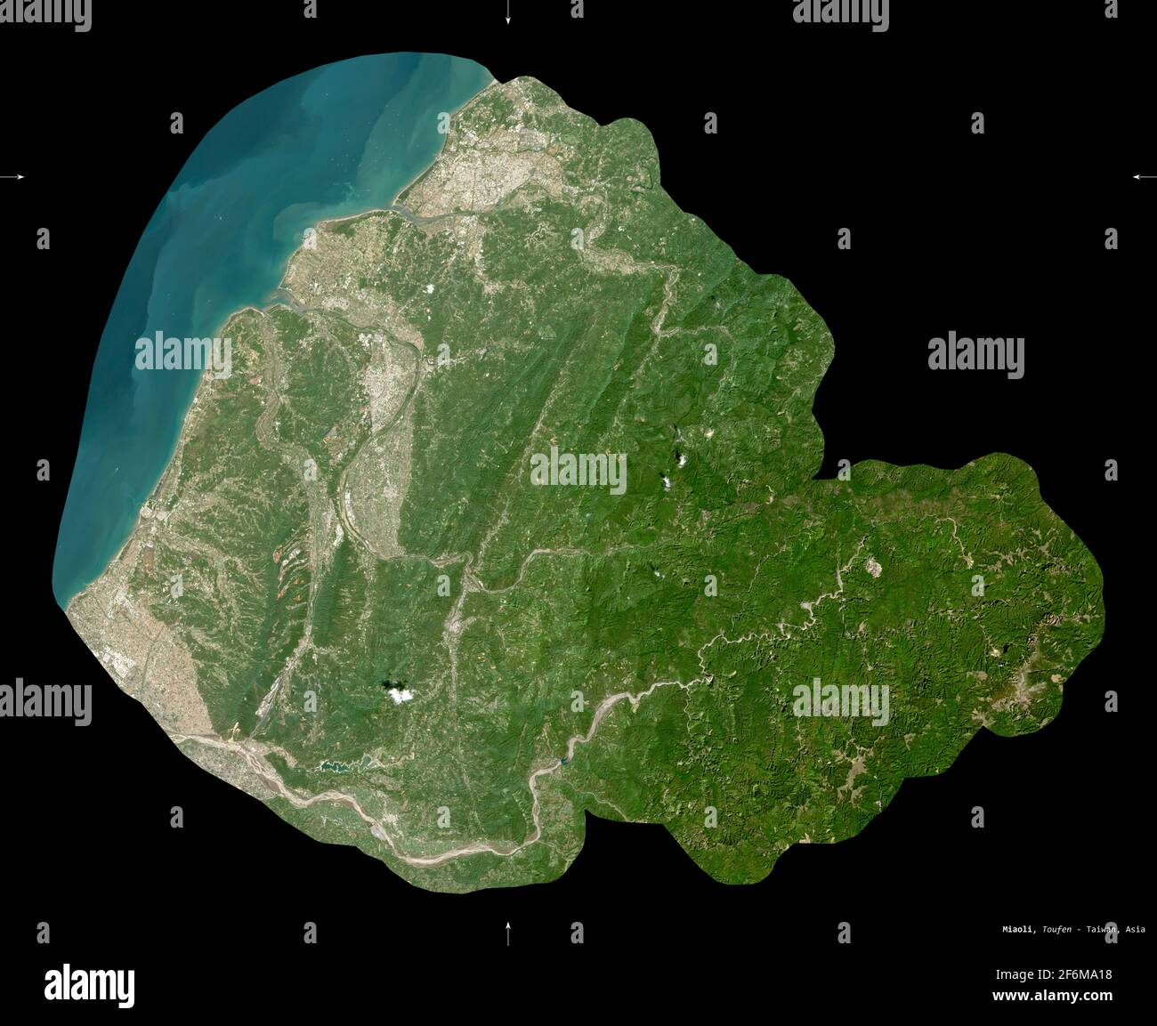 Miaoli, county of Taiwan. Sentinel-2 satellite imagery. Shape isolated ...