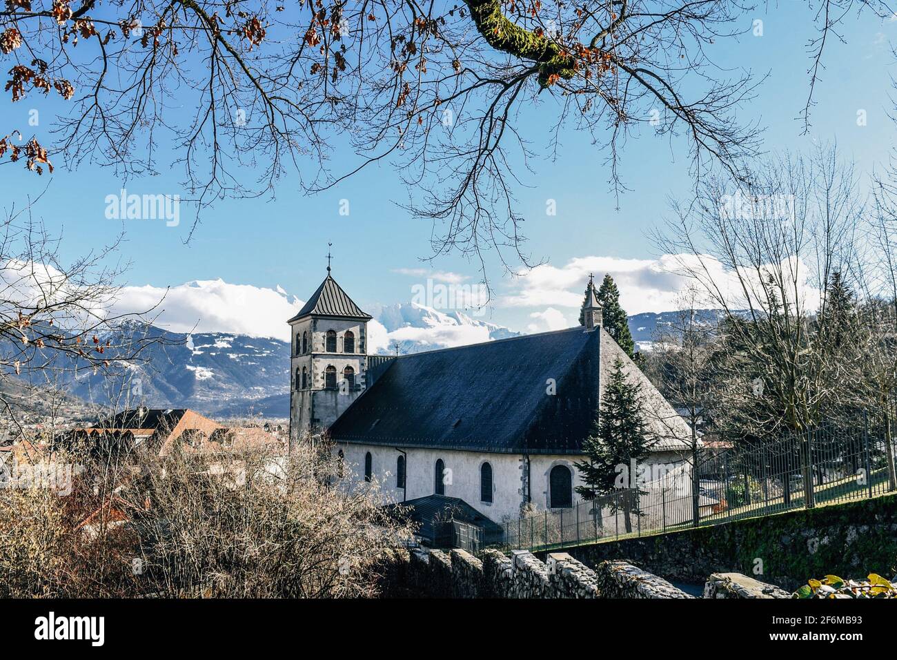 mountain catholic temple amid snow-capped peaks Stock Photo - Alamy