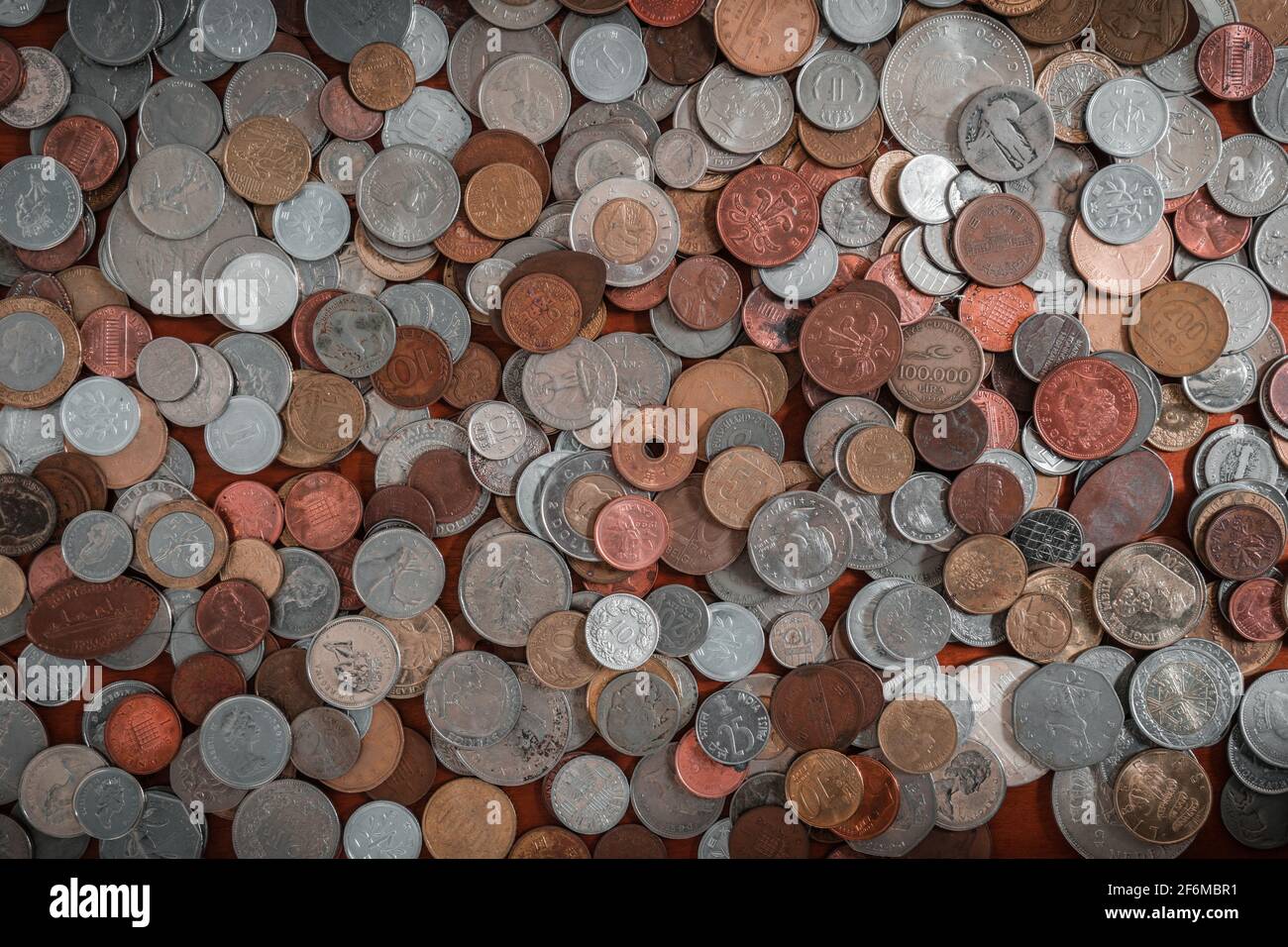 Flat lay of assortment of vintage coins Stock Photo - Alamy