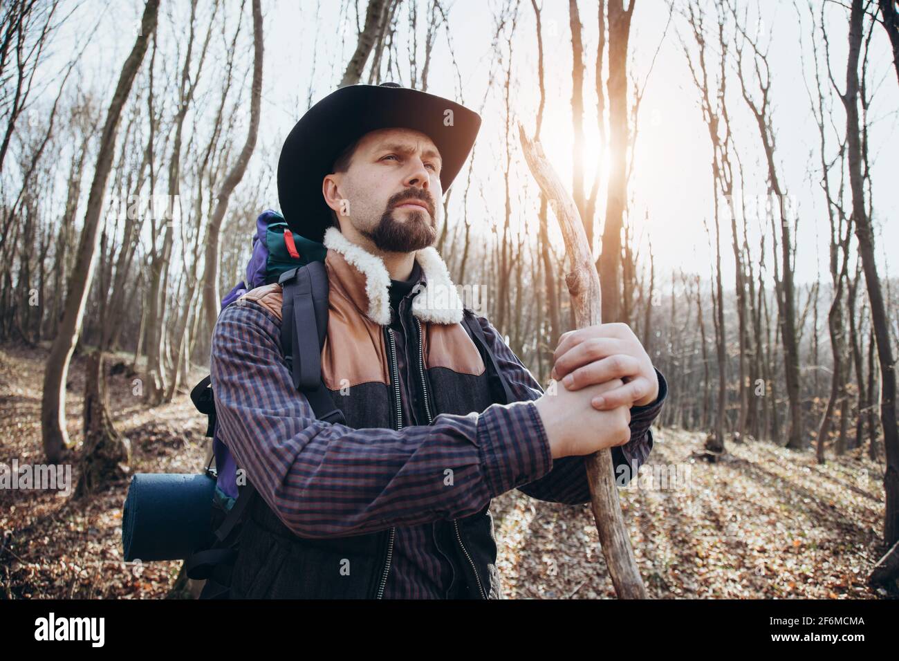 Bearded man backpack hiking hi-res stock photography and images - Alamy