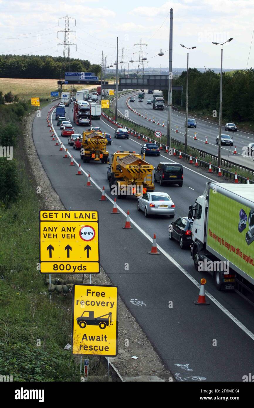 Motorway maintanence, road works on the M1 motorway near junction 7 pic ...