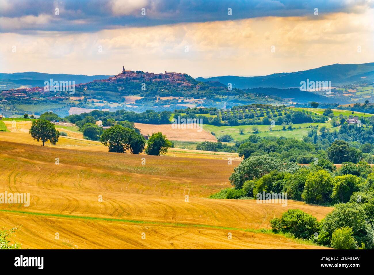 View of the hills surrounding the town of Todi, Terni, Italy, with ...