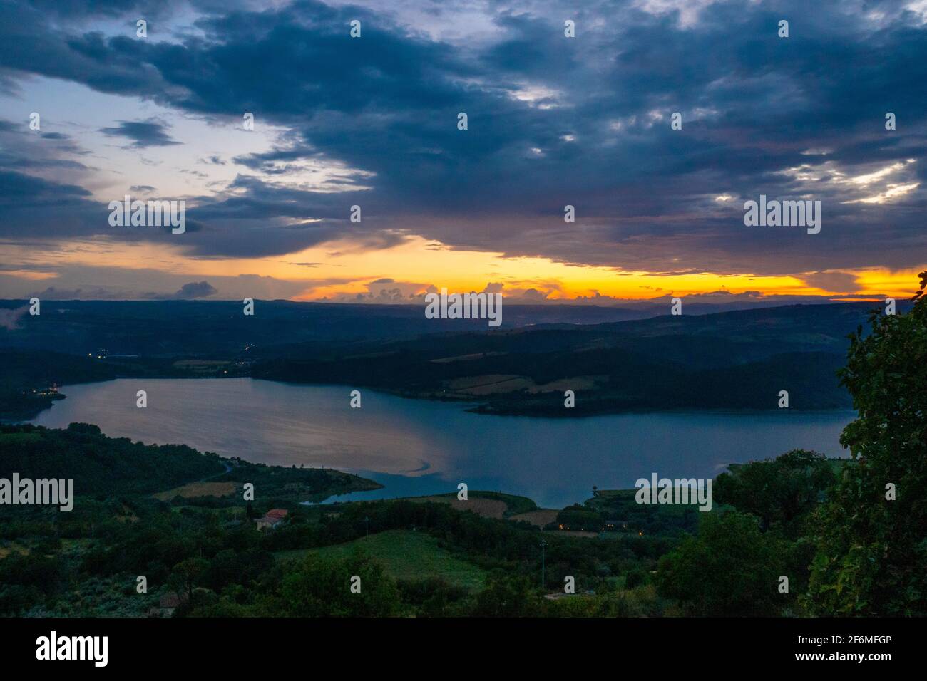Panorama of Corbara lake from the village of Civitella del Lago during ...