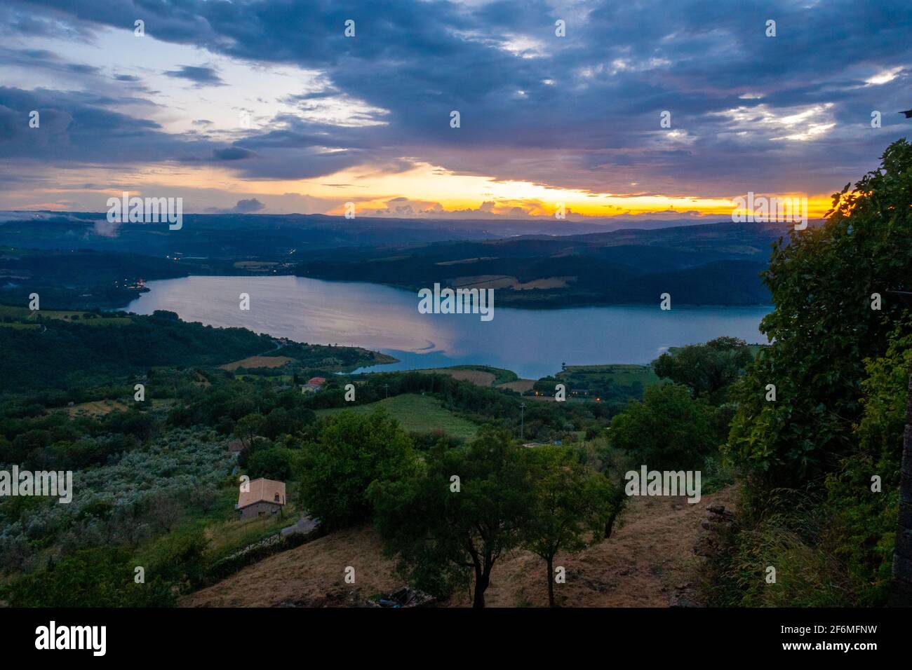 Panorama of Corbara lake from the village of Civitella del Lago during ...