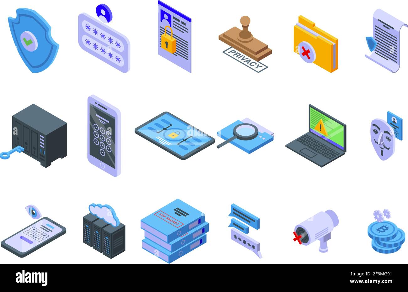 Privacy icons set. Isometric set of privacy vector icons for web design ...