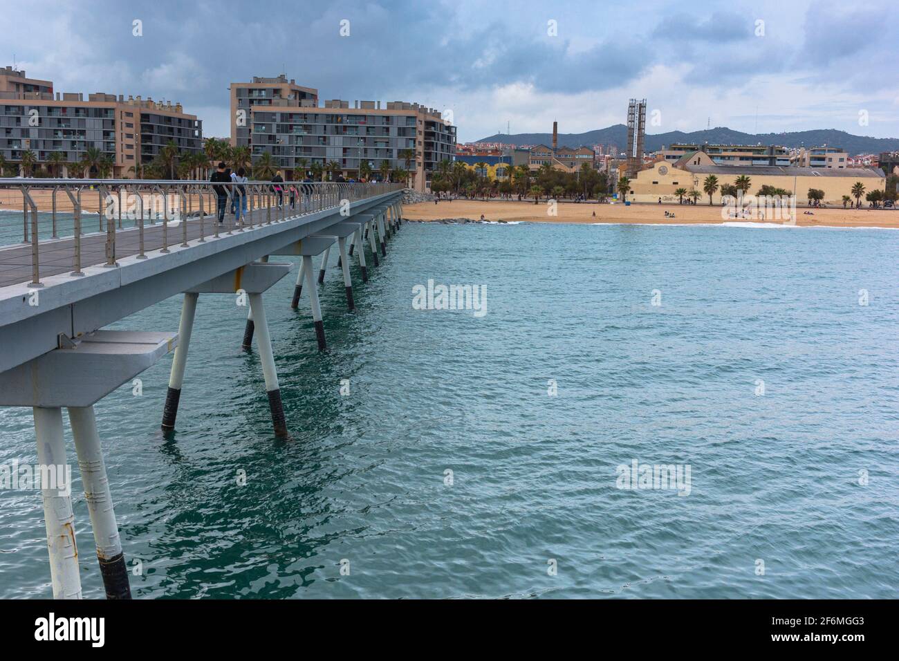 Bridge over the sea on the coast of Barcelona Mediterranean Sea in ...