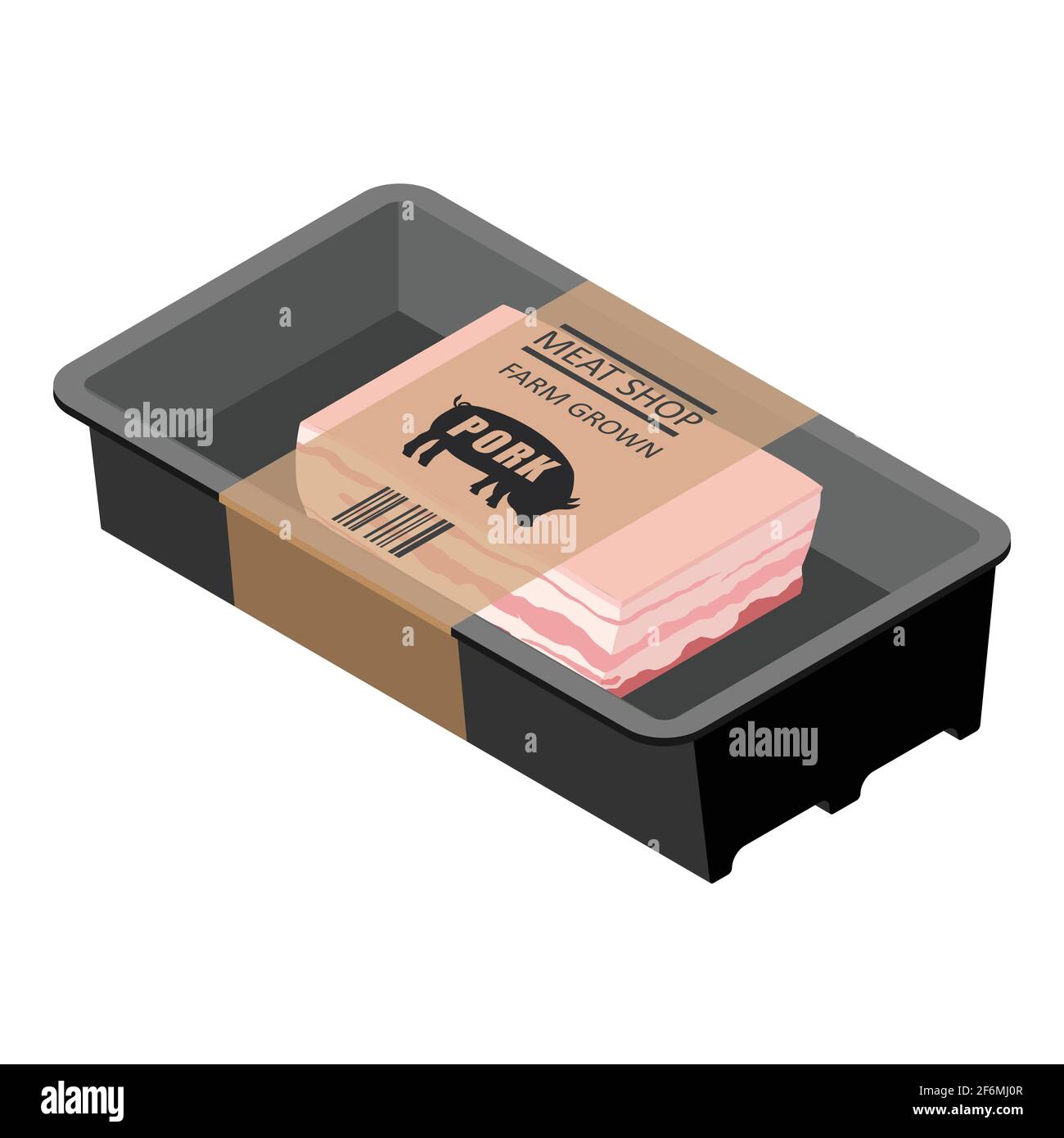 Raw fresh pork belly food packing design. Isolated on white background ...