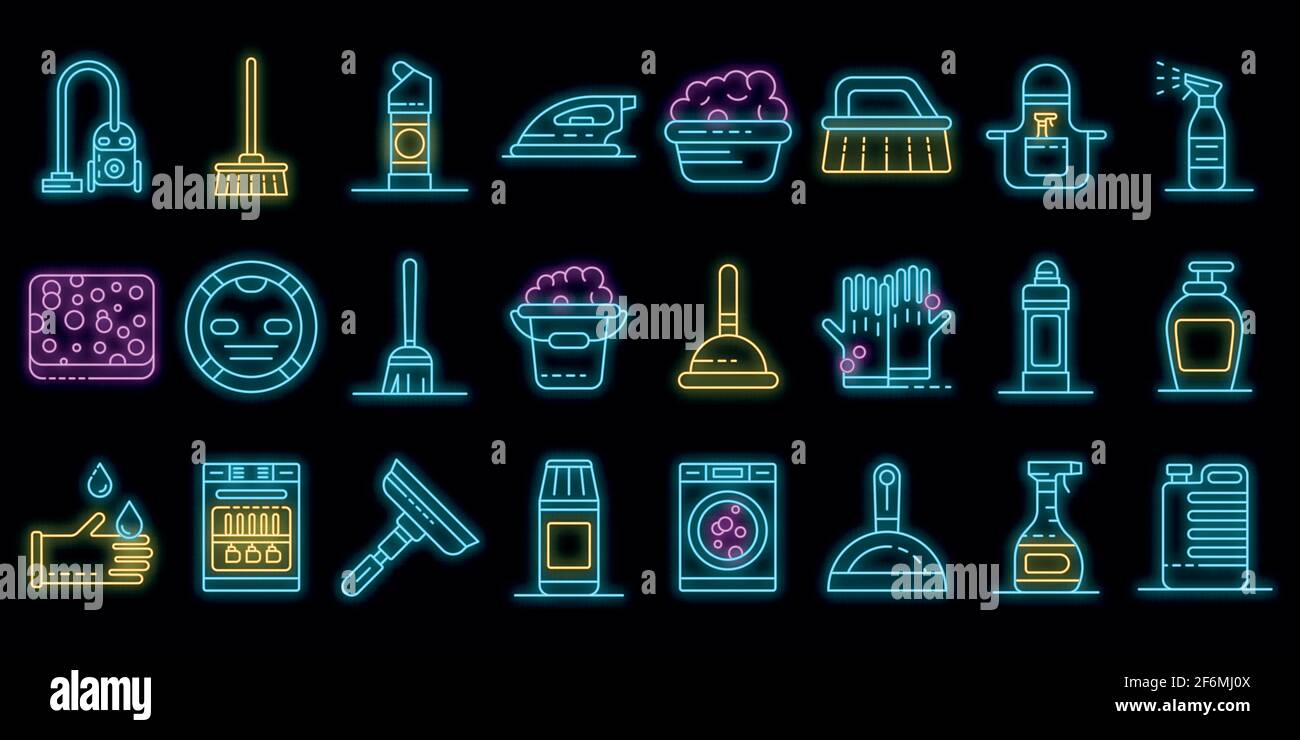 Cleaner equipment icons set. Outline set of cleaner equipment vector ...