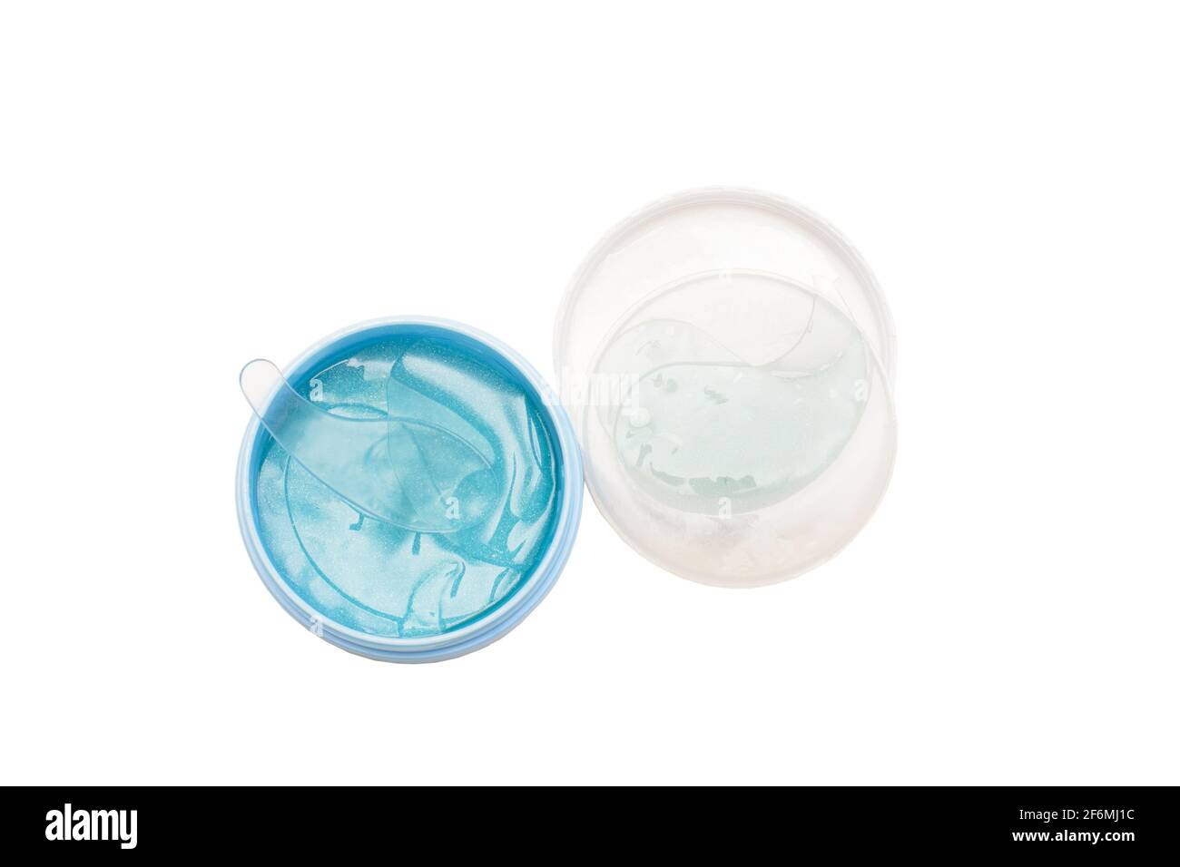 Hydrogel blue eye patches in container. Isolated white background Stock ...